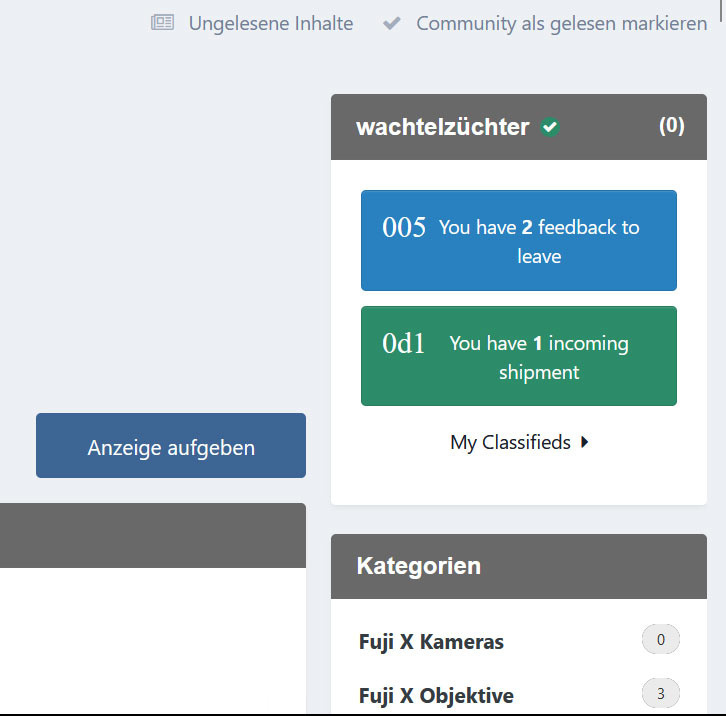 Gebrauchtmarkt - "incoming shipment" "feedback to leave" - was bedeutet das? - Über das Fuji X ...